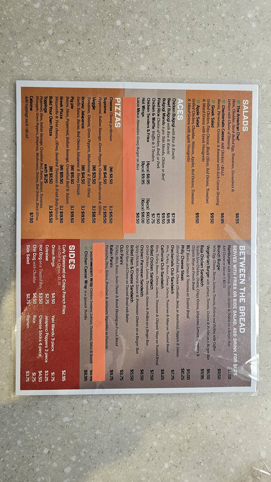 Menu at Checkertails restaurant, South Korea
