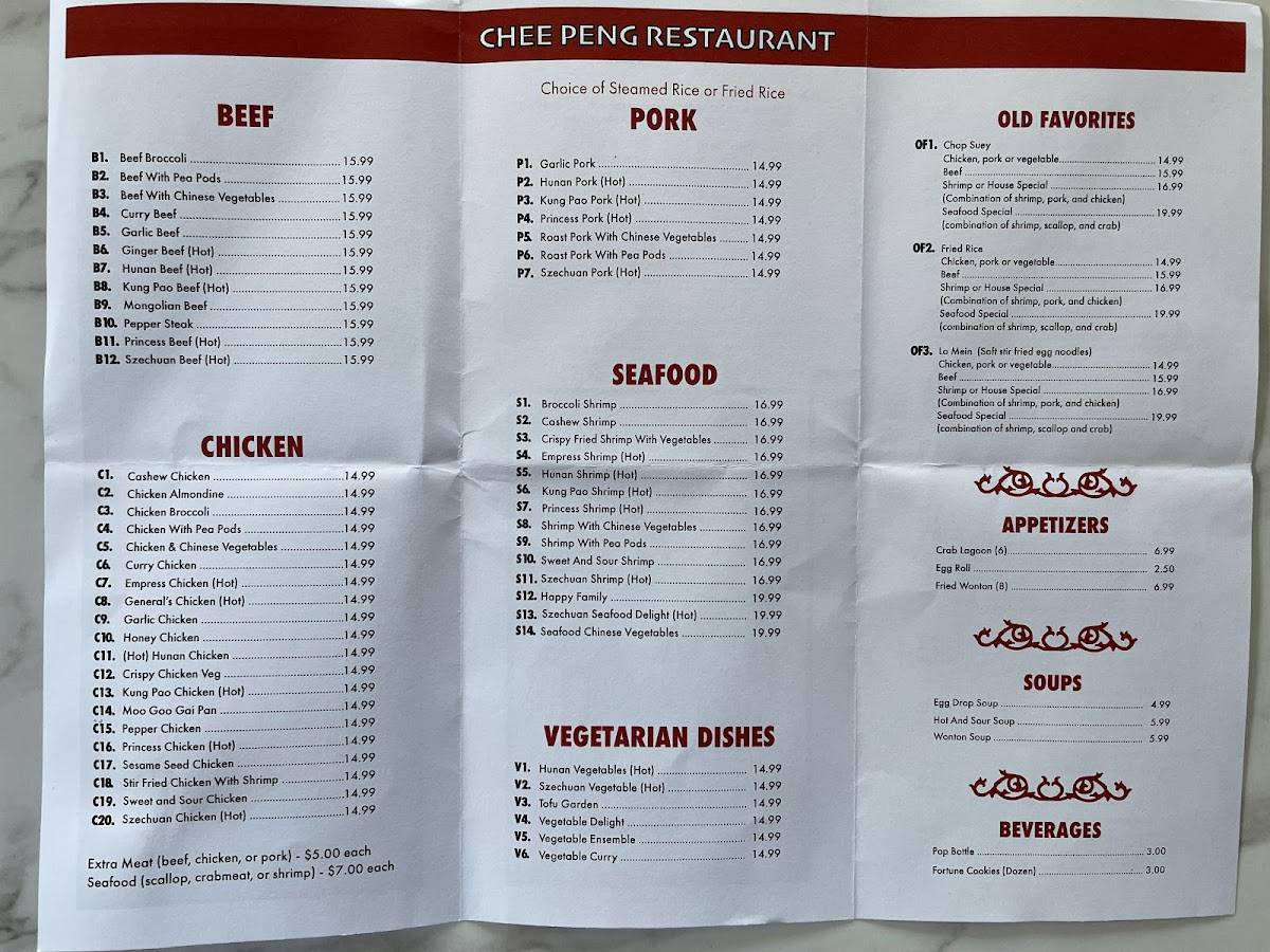 Menu at Chee Peng Chinese Restaurant, Lake Odessa