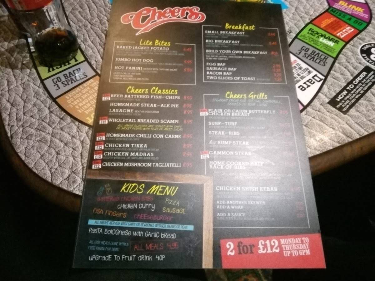 Menu at Cheers pub & bar, Skegness, 1-2 Wall's Ln