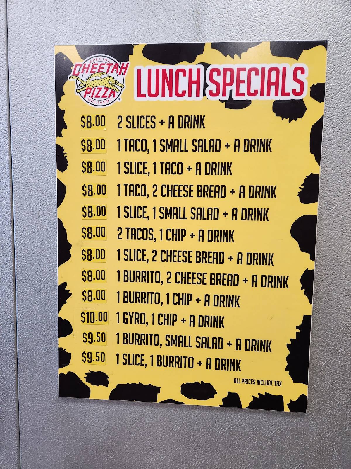 Menu at Cheetah Pizza pizzeria, Edina, Edina Industrial Blvd