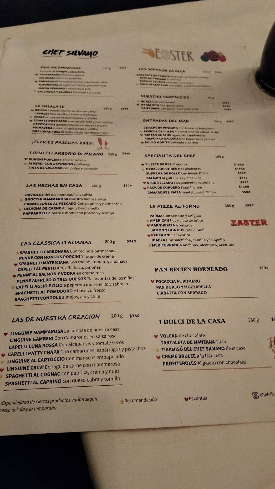 Carta del restaurante Chef Silvano, San Pedro Garza García, Av ...