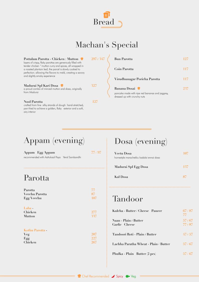 Menu at Madras Machan's, Chennai