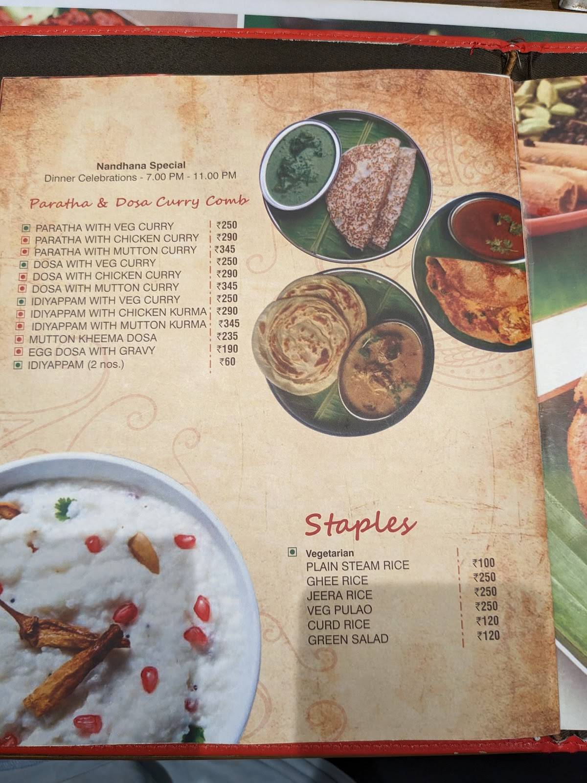 Menu at Nandhana Palace - Andhra Style Restaurant - OMR, Chennai