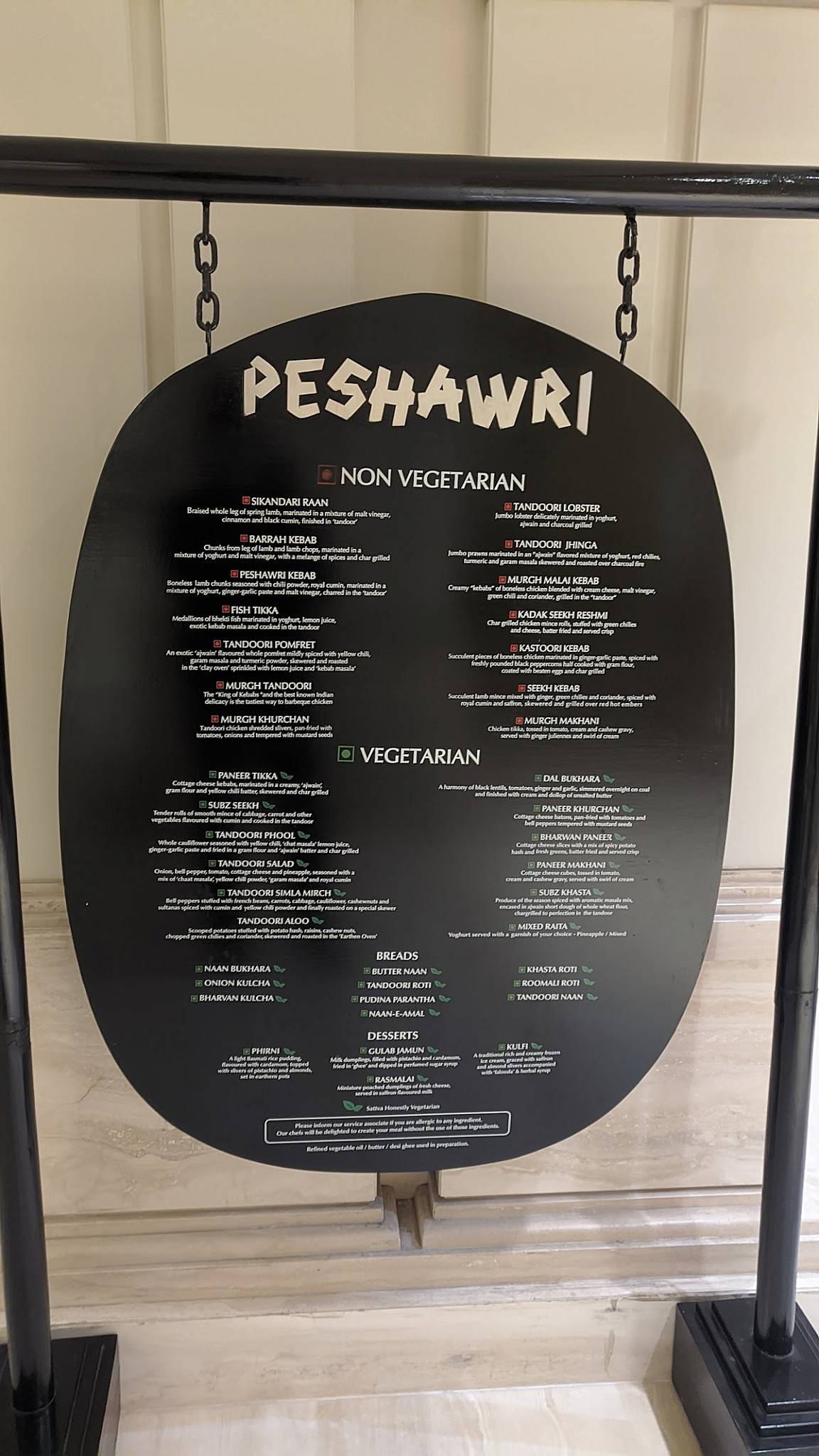 Menu at Peshawri, Chennai, ITC Grand Chola Hotel