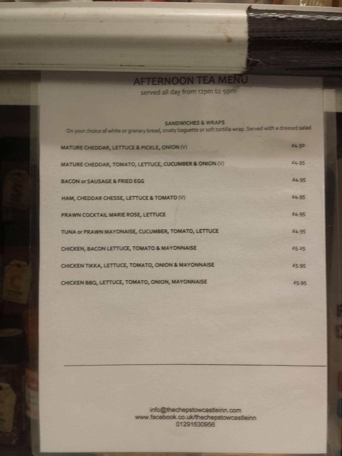 Carta del pub y bar Chepstow Castle Inn, Chepstow