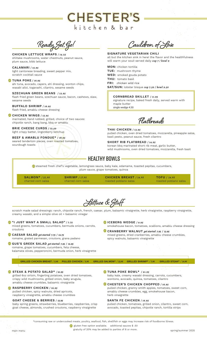 Menu at Chester's Kitchen & Bar, Rochester