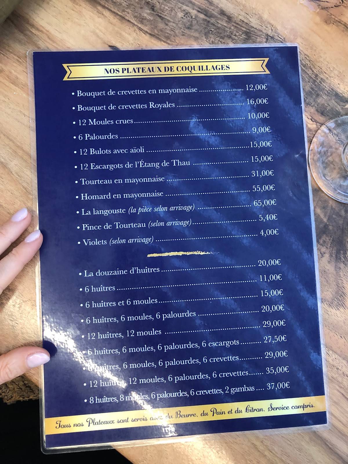 Menu au Chez François restaurant, Sète, 8 Quai Général Durand