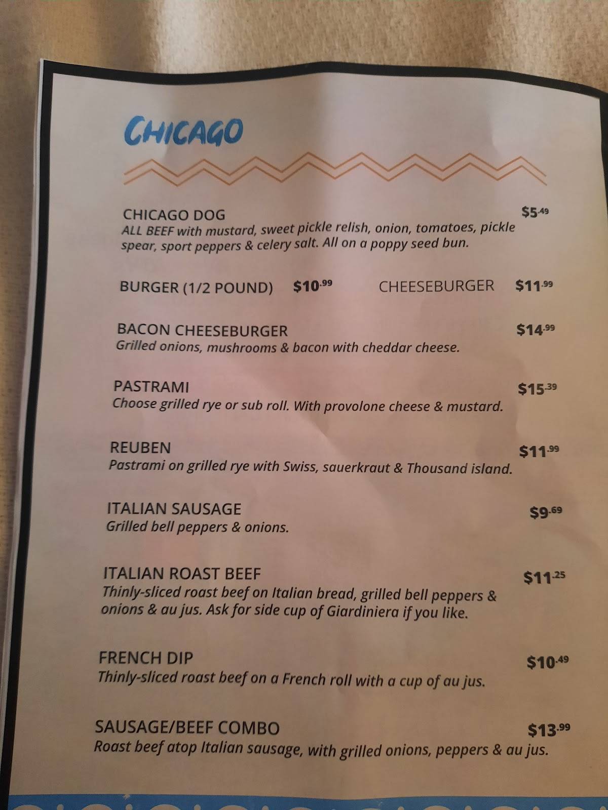 Menu at Chicago Greek restaurant, Mesquite