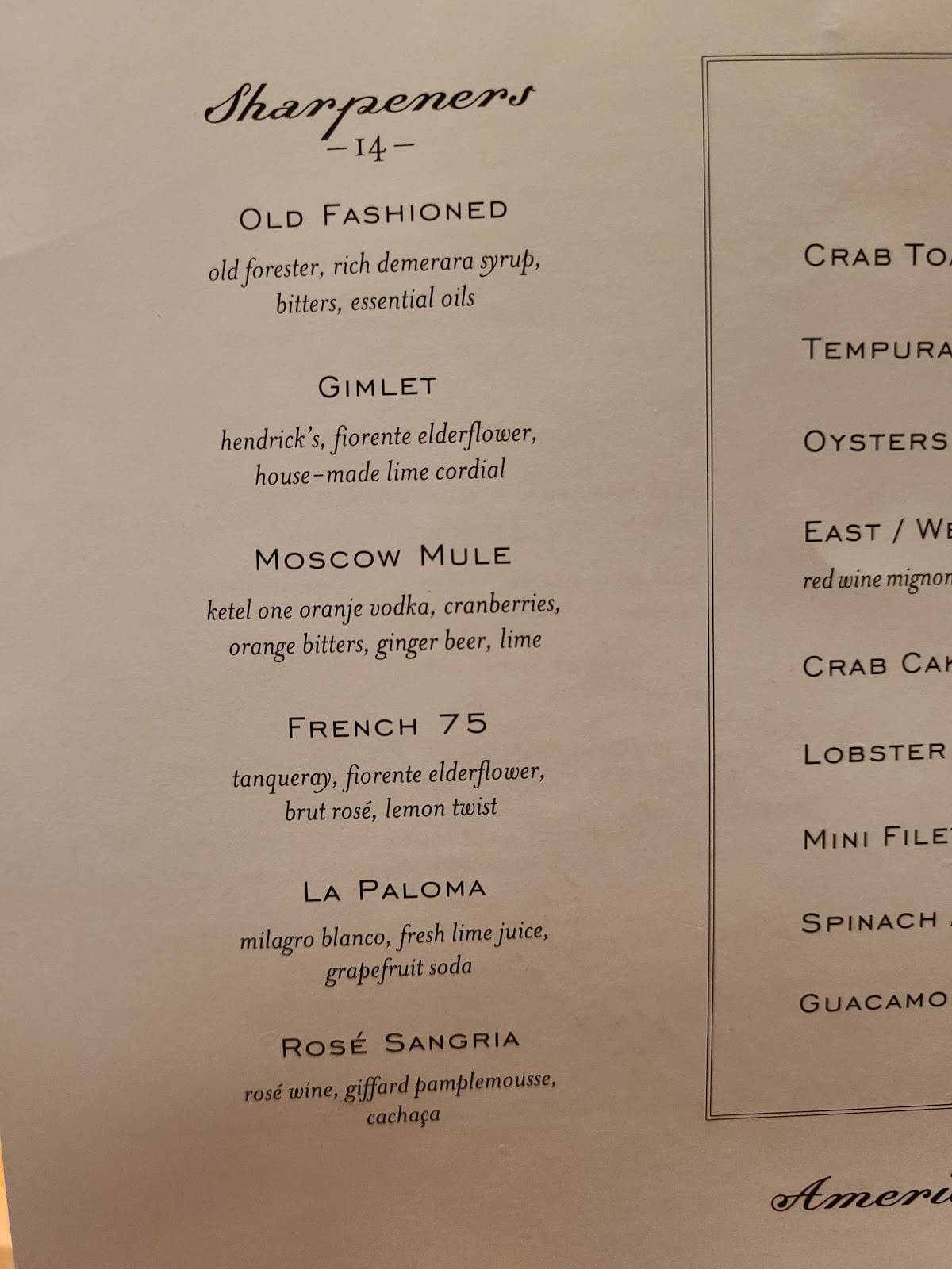 Menu at Remington's steakhouse, Chicago