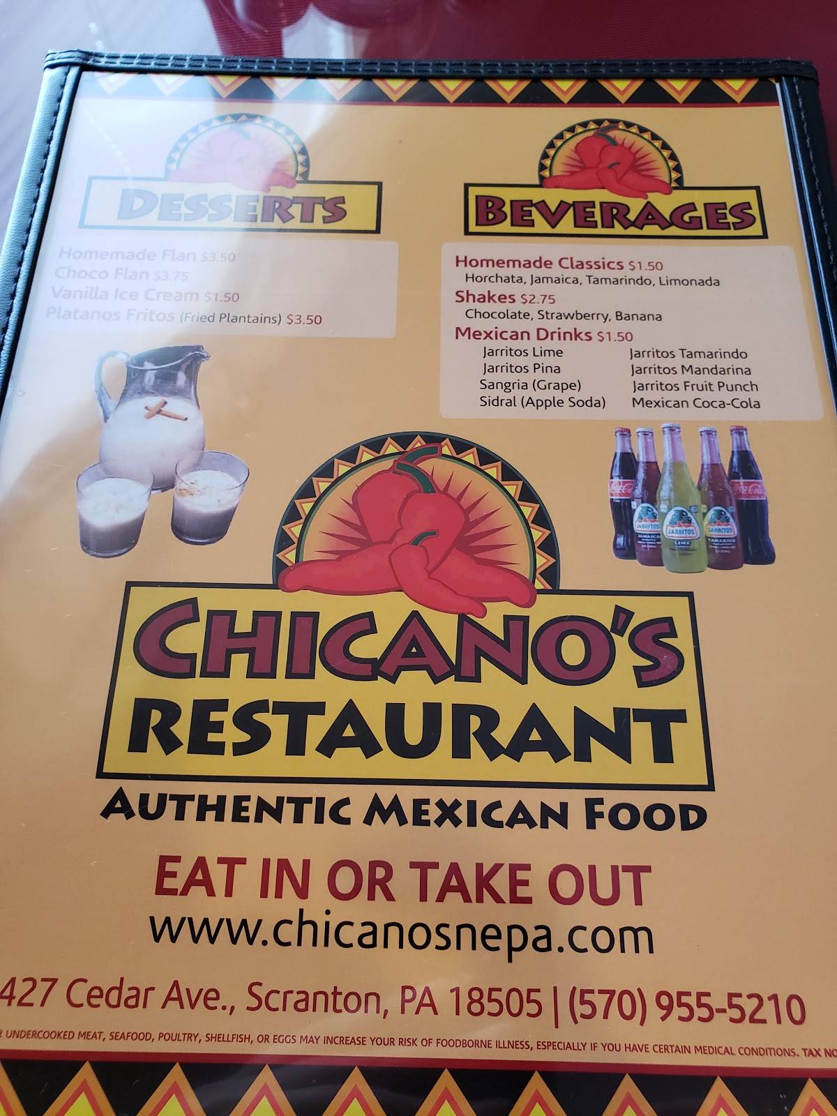 Menu at Chicano's Restaurant, Scranton, 427 Cedar Ave