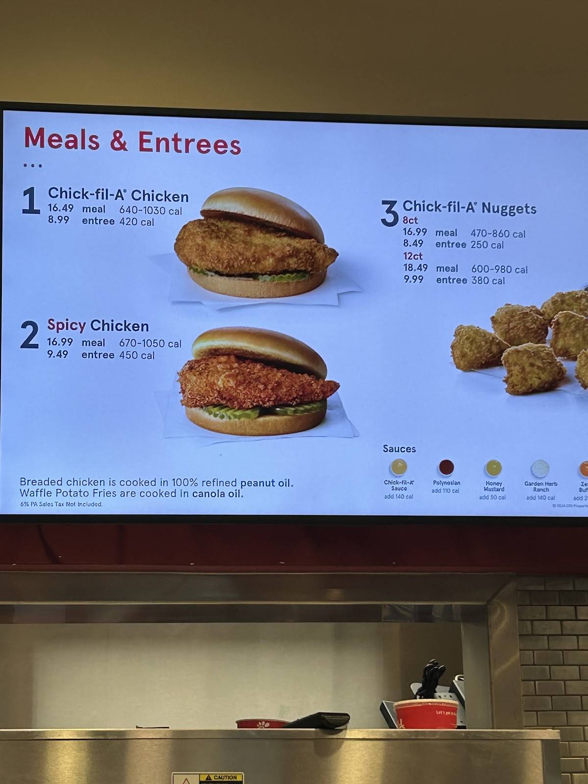 Menu at Chick-fil-A restaurant, Hershey, 100 Hersheypark Dr