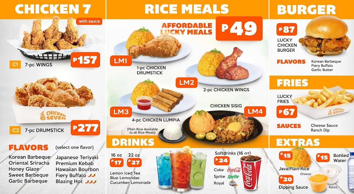 Menu at Chicken Seven restaurant, Tacloban City