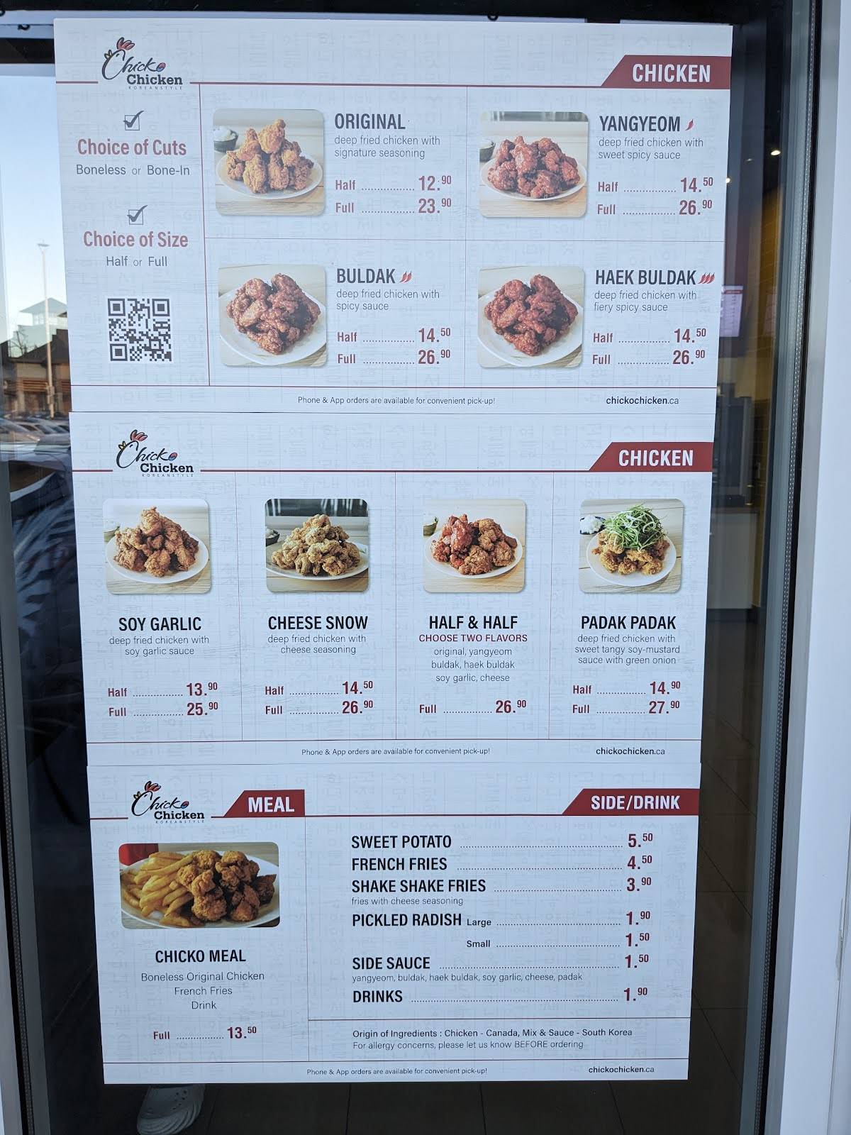 Menu au Chicko Chicken Surrey Panorama restaurant, Surrey