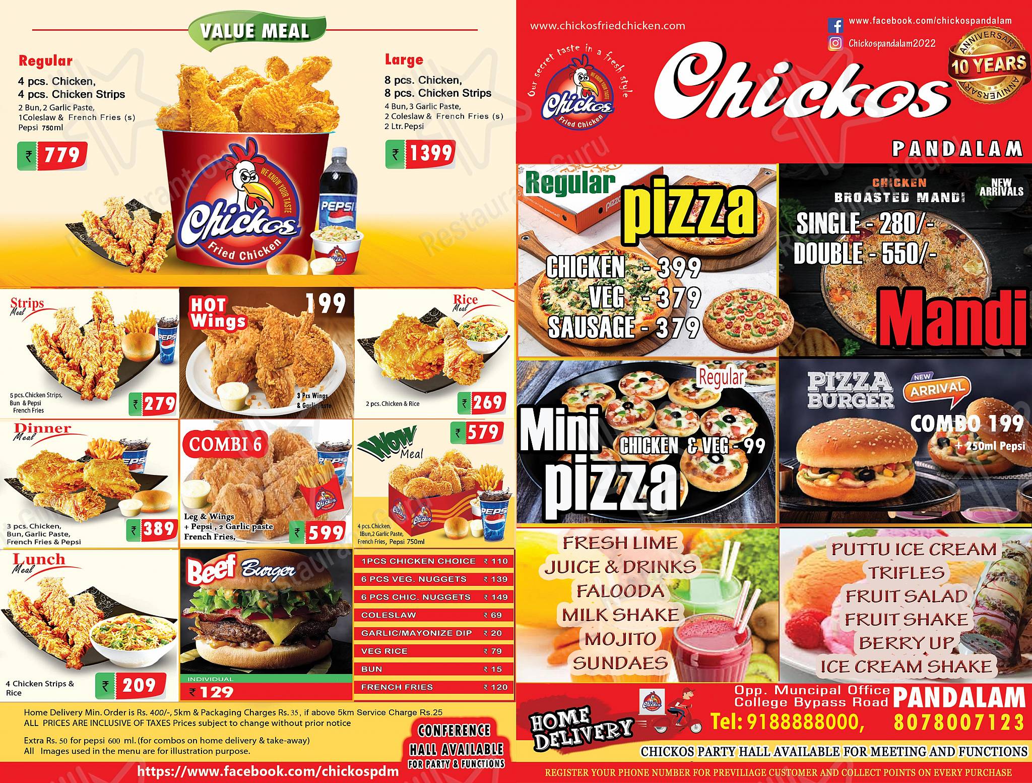 Menu at Chickos Fried Chicken, Pandalam