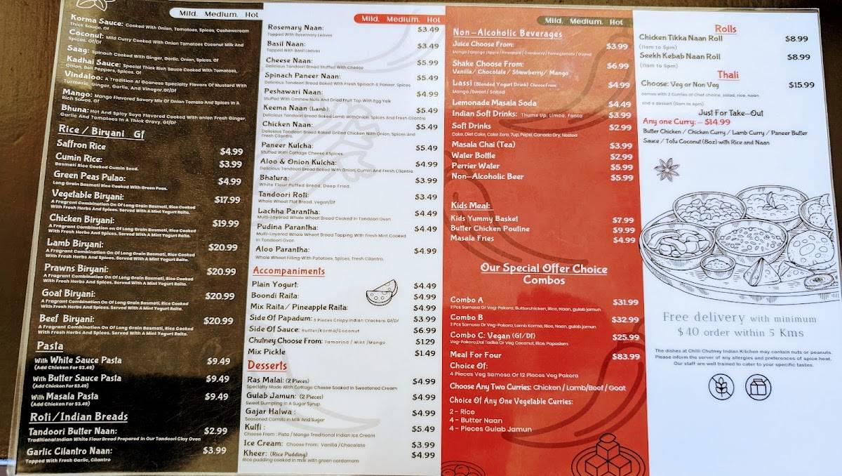 Menu at Chilli Chutney Indian Kitchen restaurant, Victoria