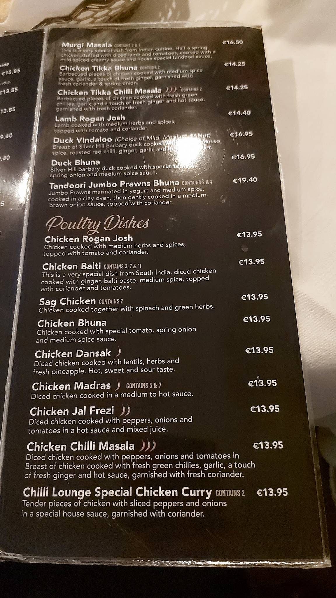 Menu at Chilli Lounge restaurant, Cavan