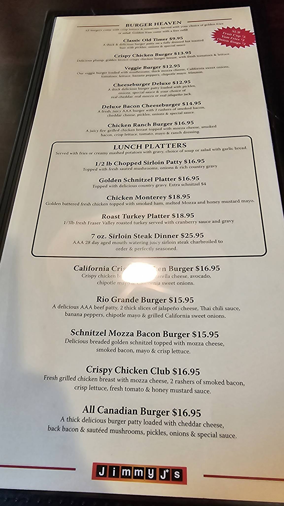 Menu at Jimmy J'S Grill restaurant, Chilliwack