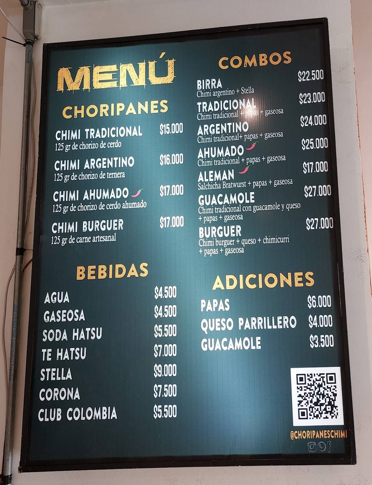 Menu at Chimi Chapinero restaurant, Bogotá