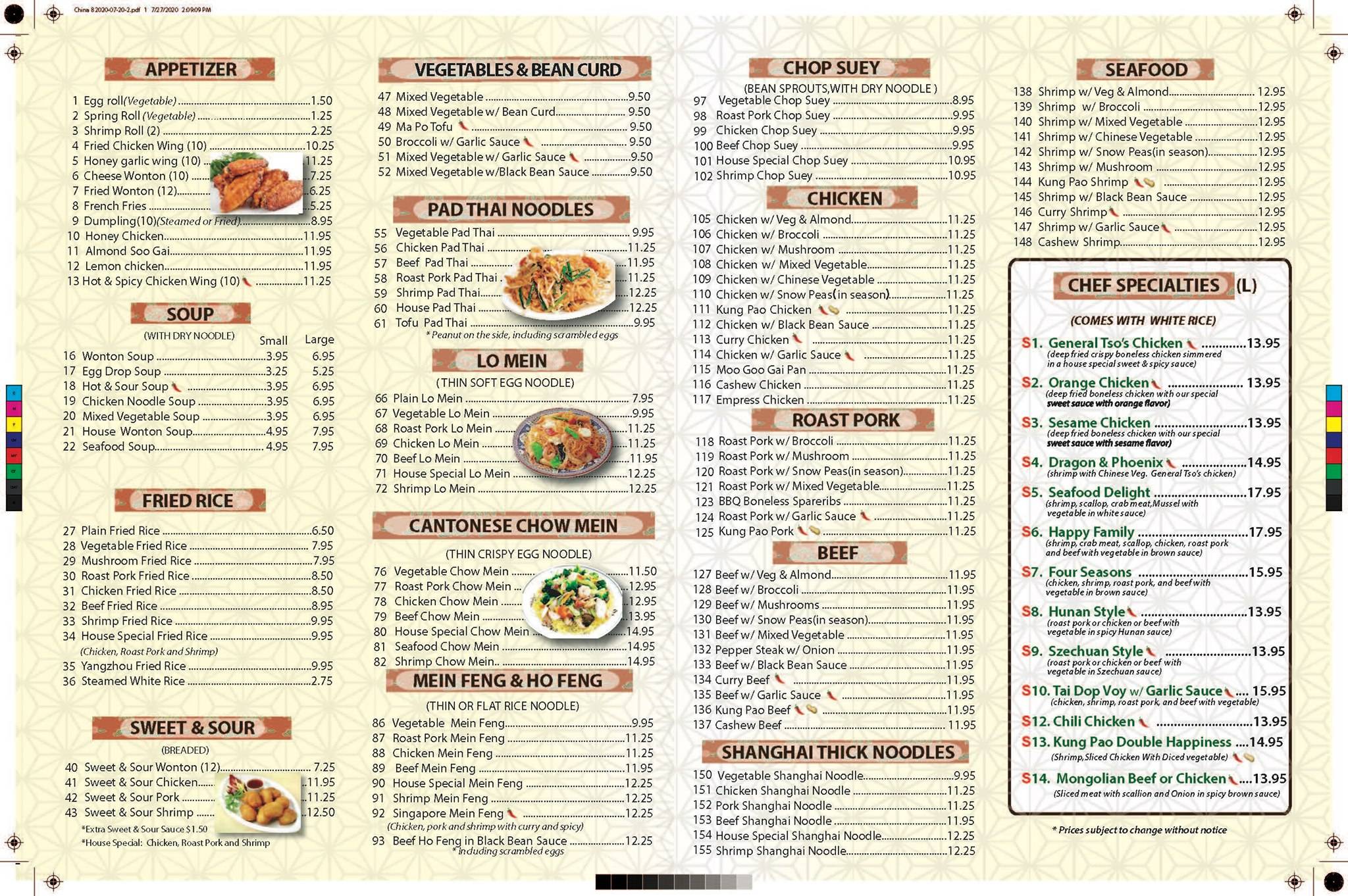 Menu at China 8 Fergus restaurant, Fergus