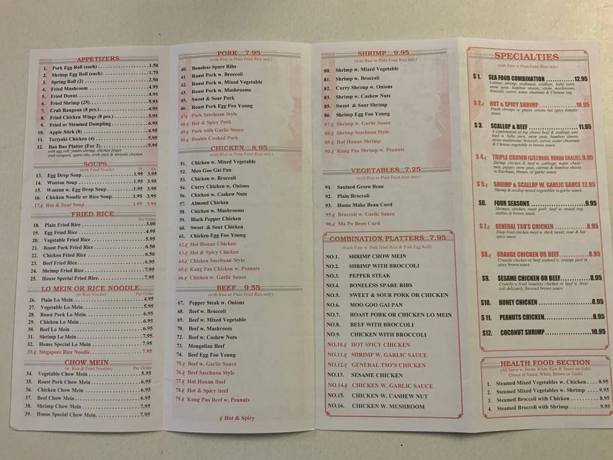 Menu at China Buffet restaurant, Cabot