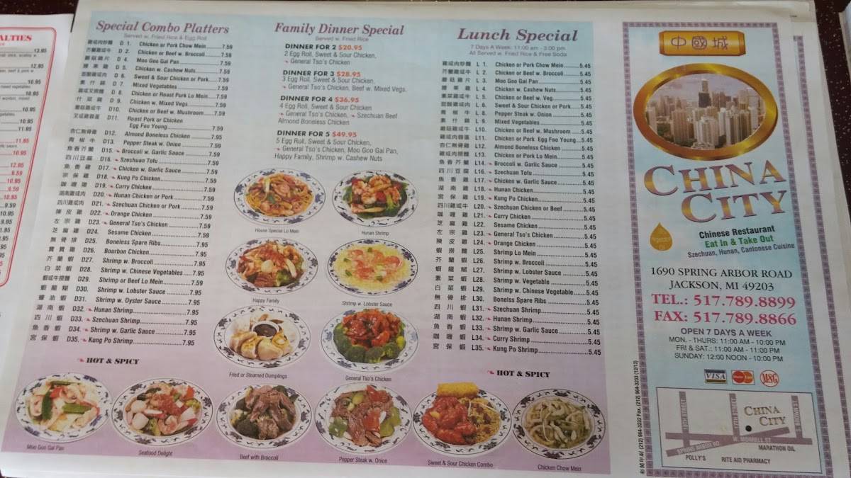 Menu at China City restaurant, Jackson, Spring Arbor Rd