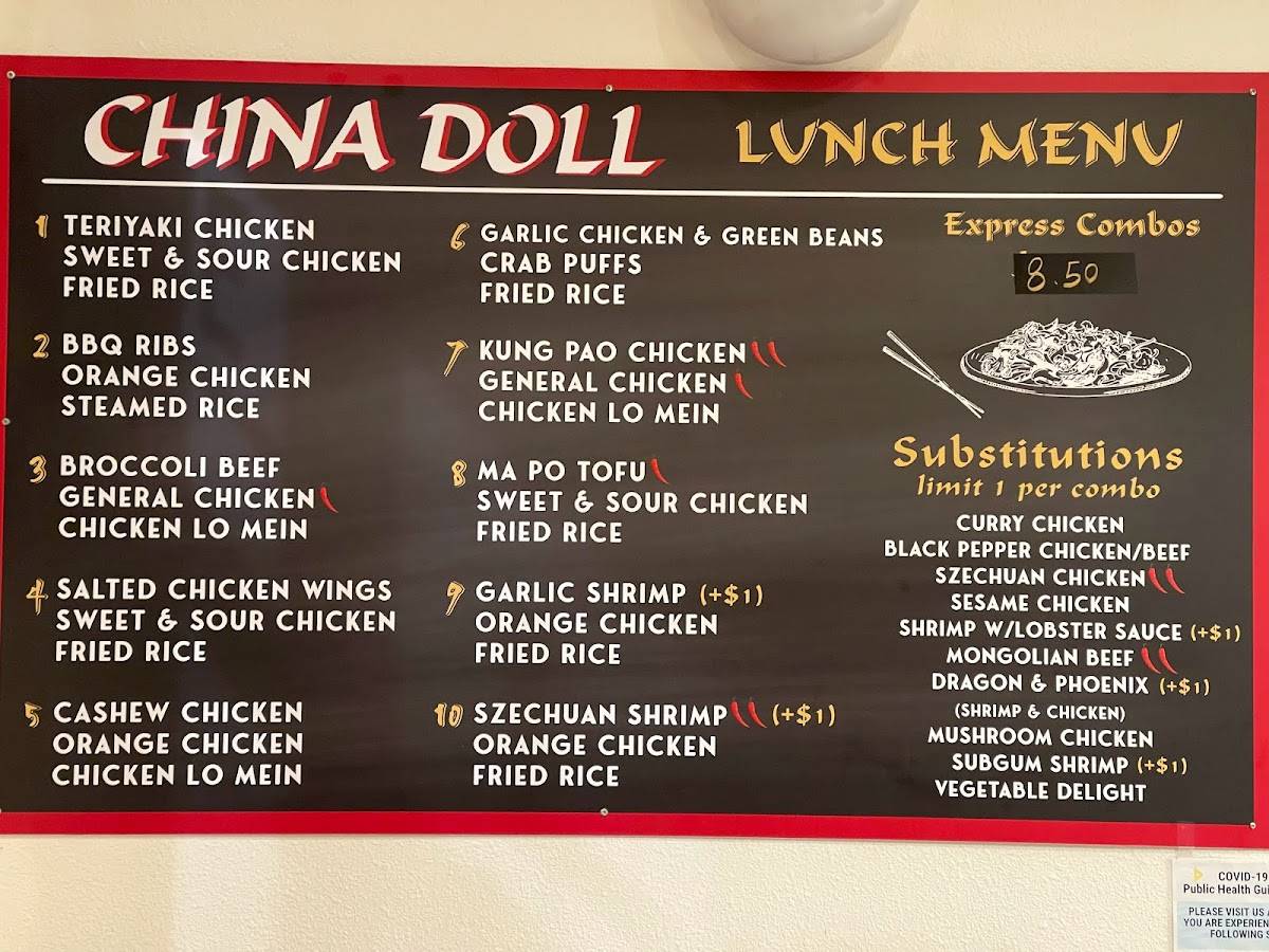 Menu at China Doll restaurant, Bend