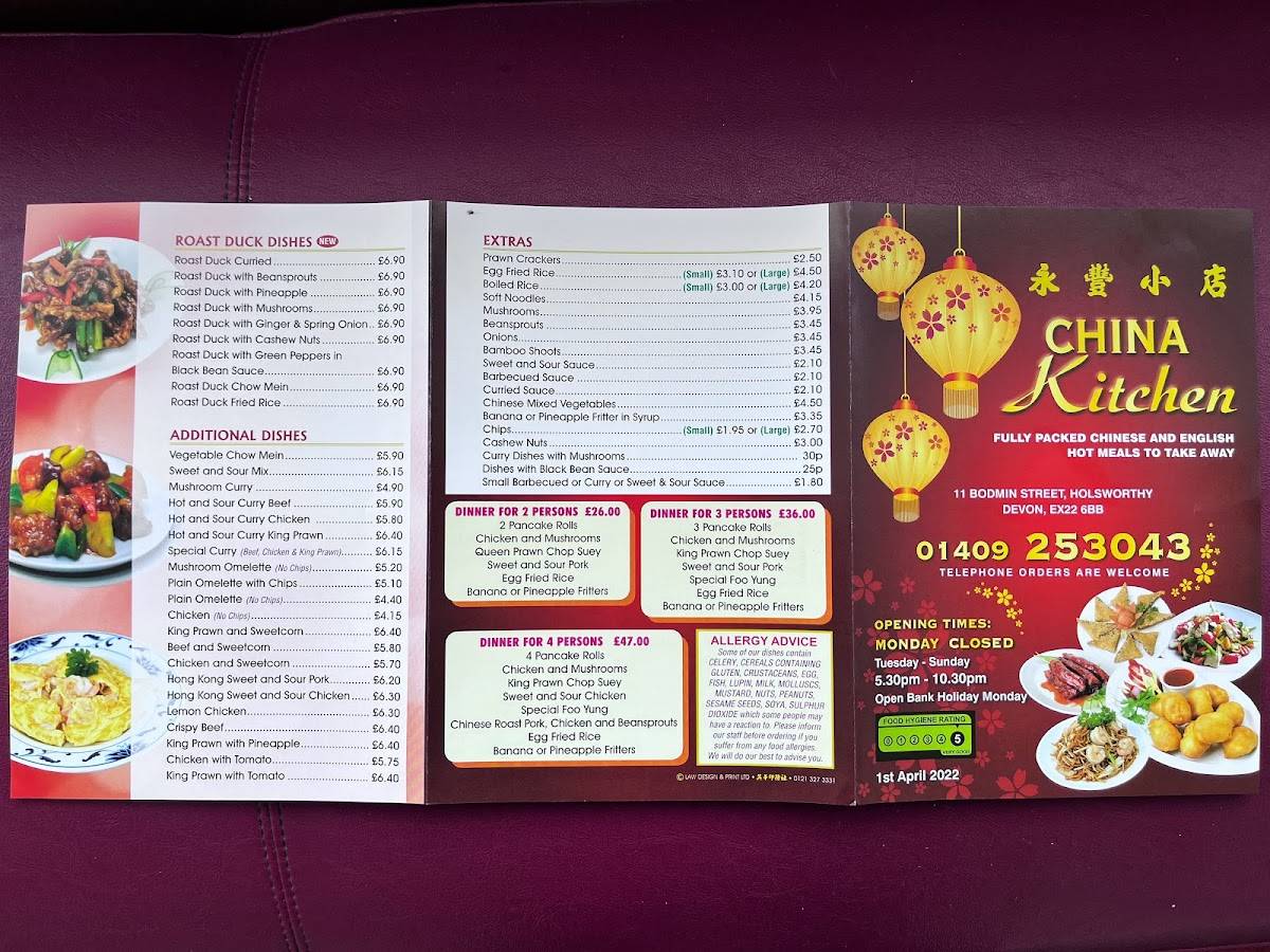 Menu at China Kitchen fast food, Holsworthy