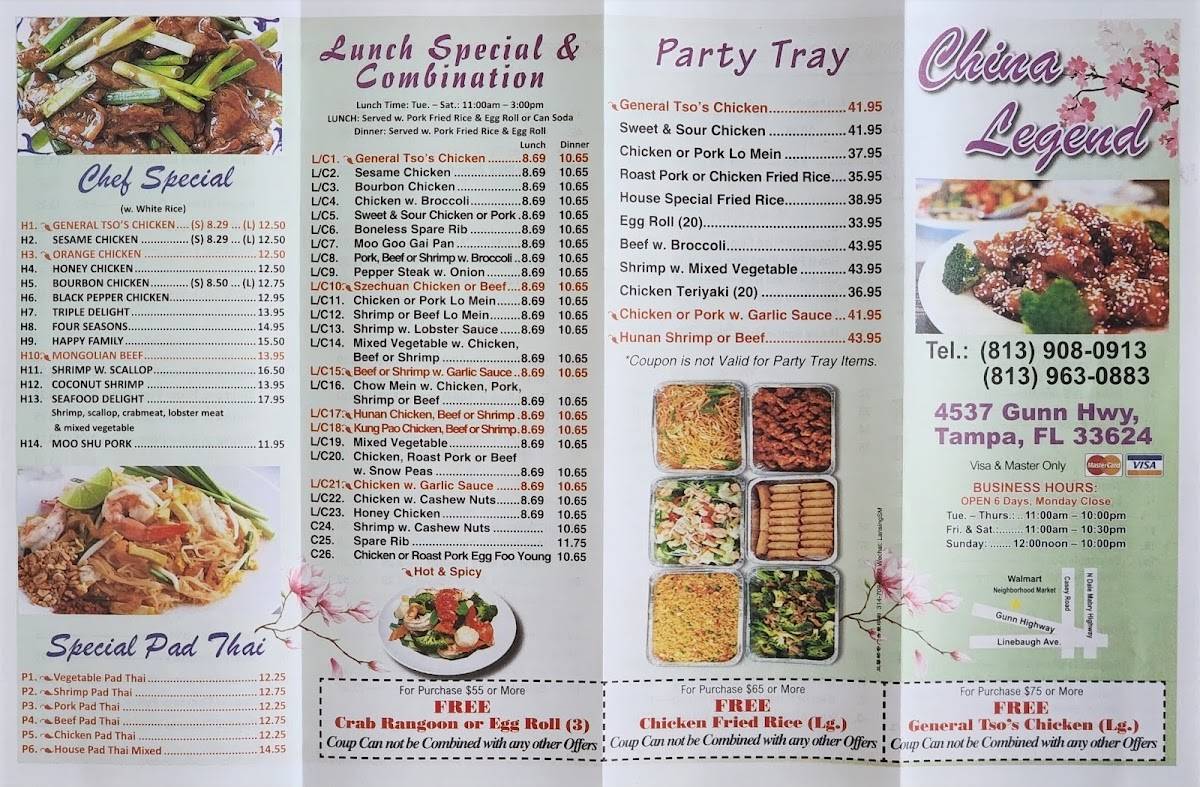 Menu at China Legend restaurant, Tampa, Gunn Hwy