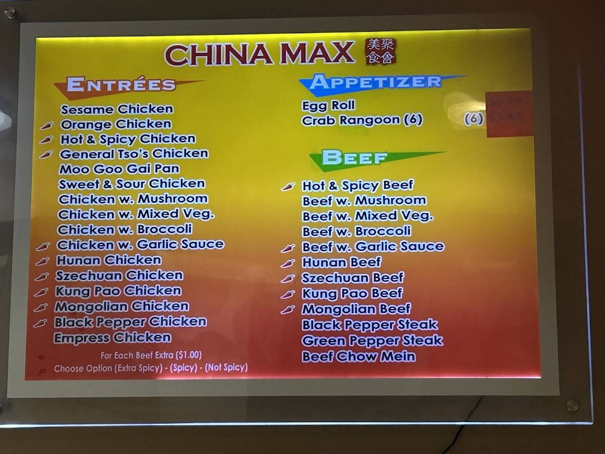 Menu at China Max restaurant, Davenport