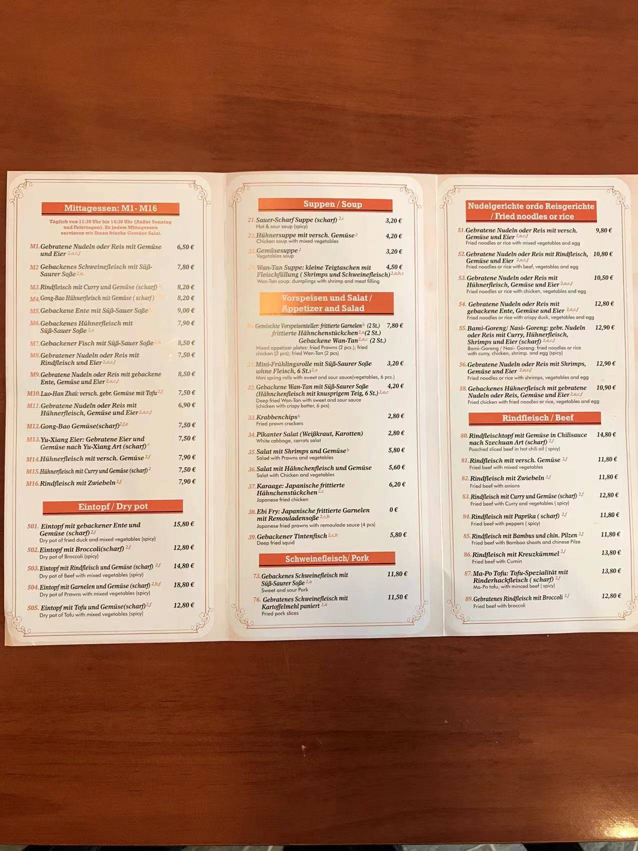 Speisekarte von China Restaurant He Ping, Berchtesgaden