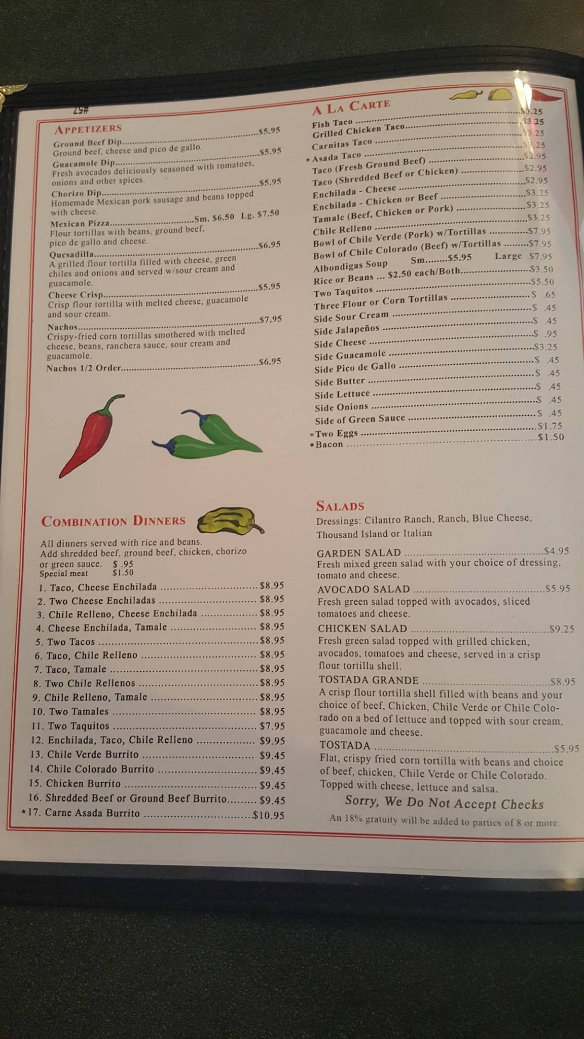 Menu at Casa Grande Mexican Restaurant, Chino Valley