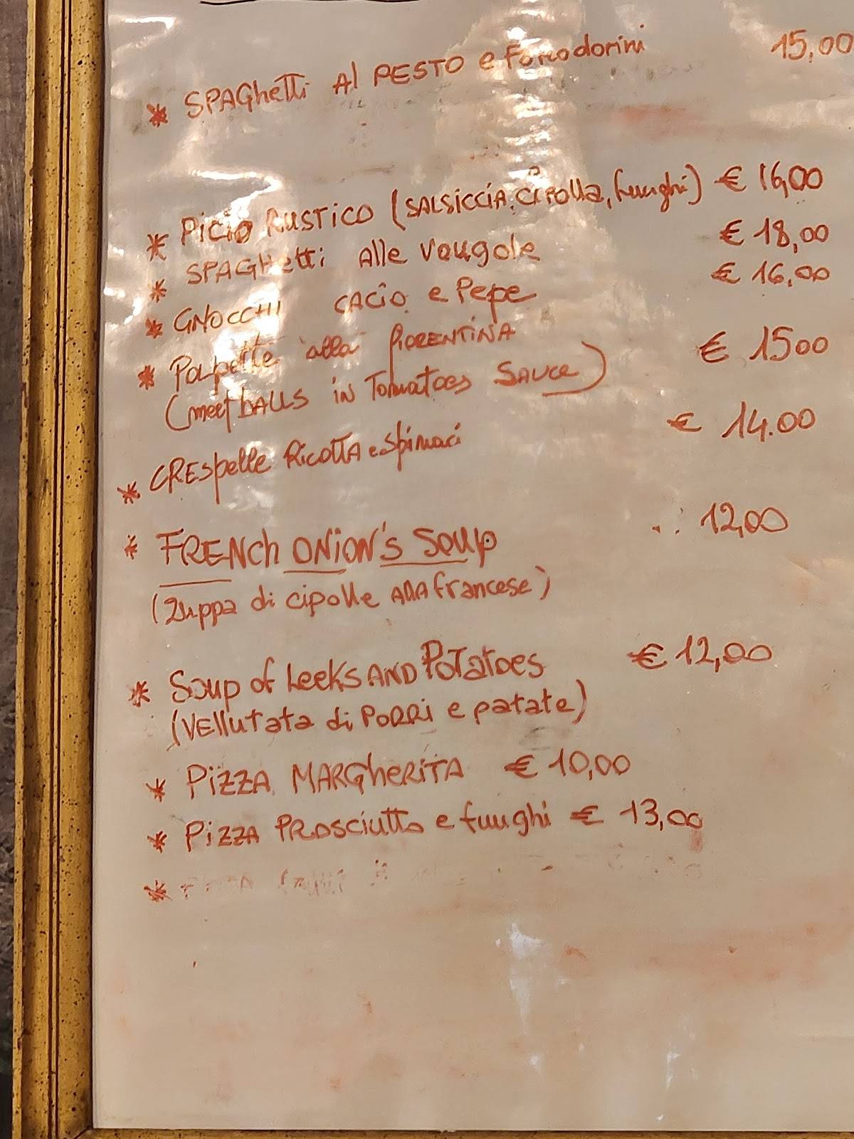 Menu da Chiribiri ristorante, San Gimignano