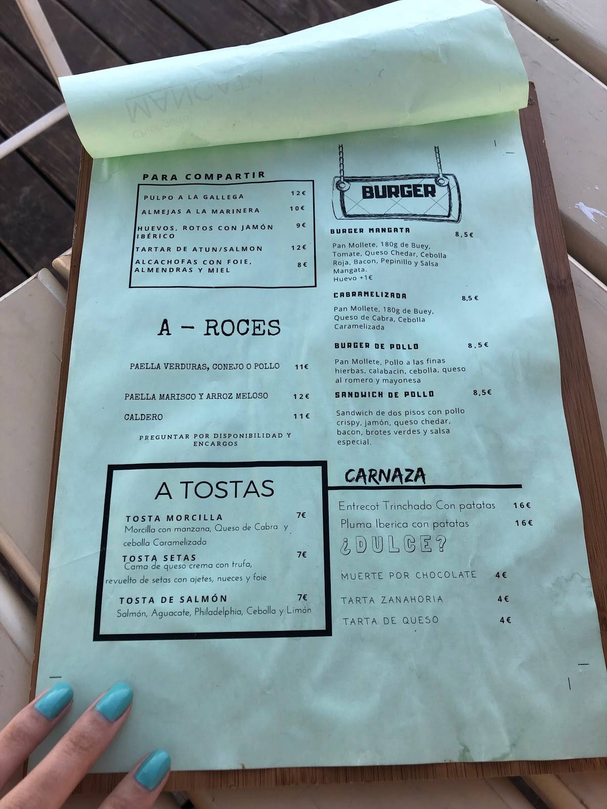 Carta del pub y bar Chiringuito Mångata, La Manga