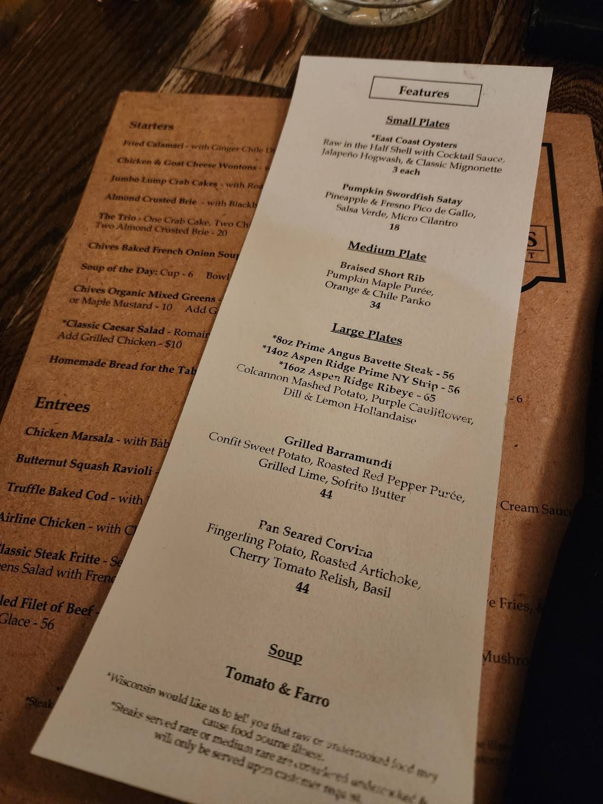 Menu at Chives Restaurant, Suamico