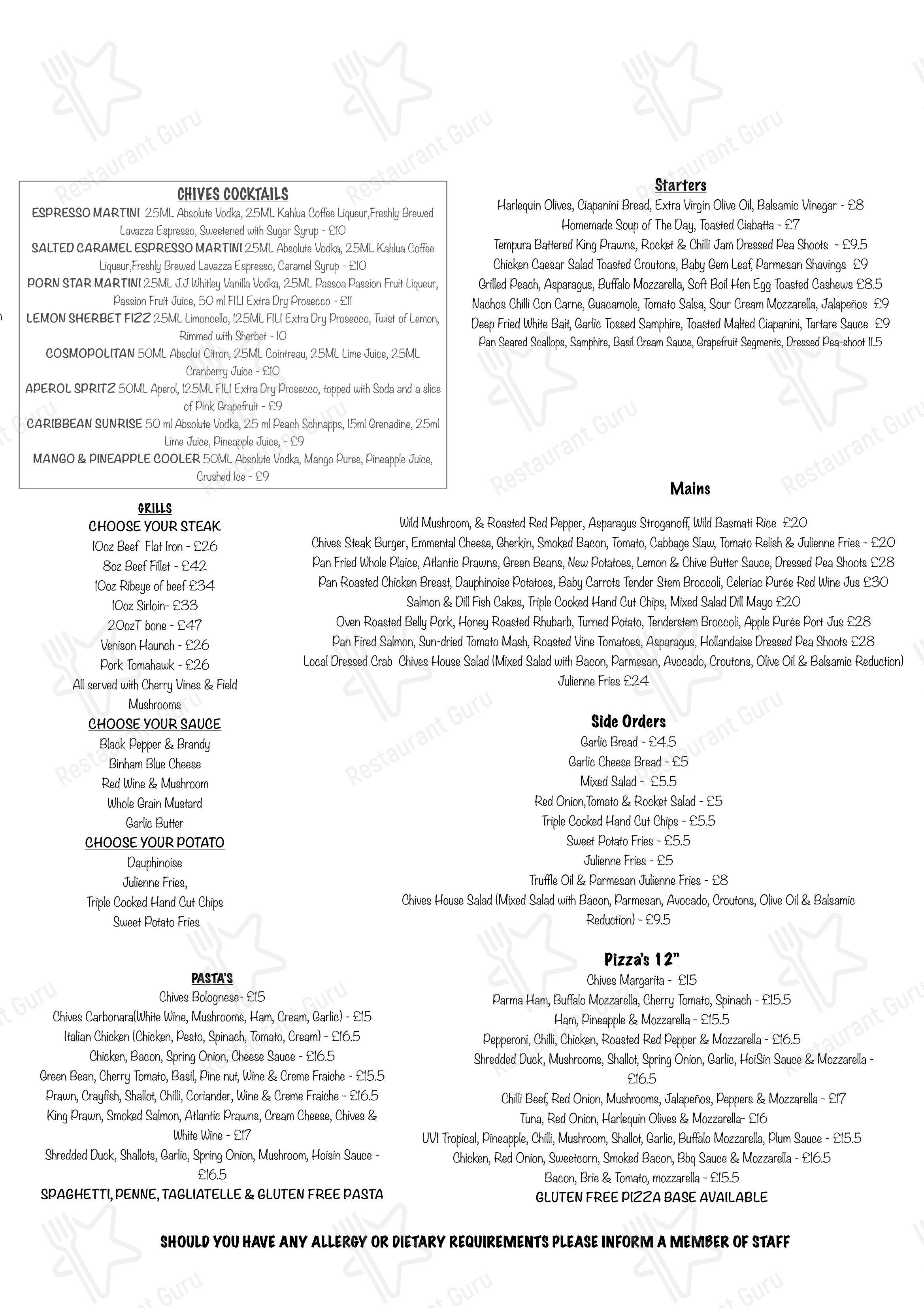 Menu at Chives Wine Bar & Brasserie, Hunstanton