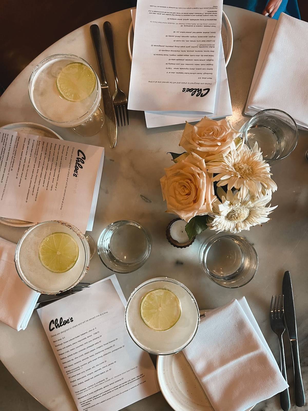 Menu at Chloe’s Bondi restaurant, Bondi Beach
