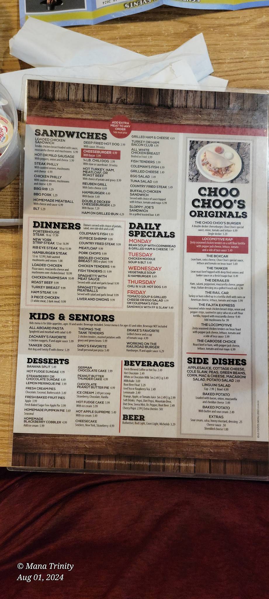 Menu at Choo-Choo's Restaurant LLC, New Martinsville