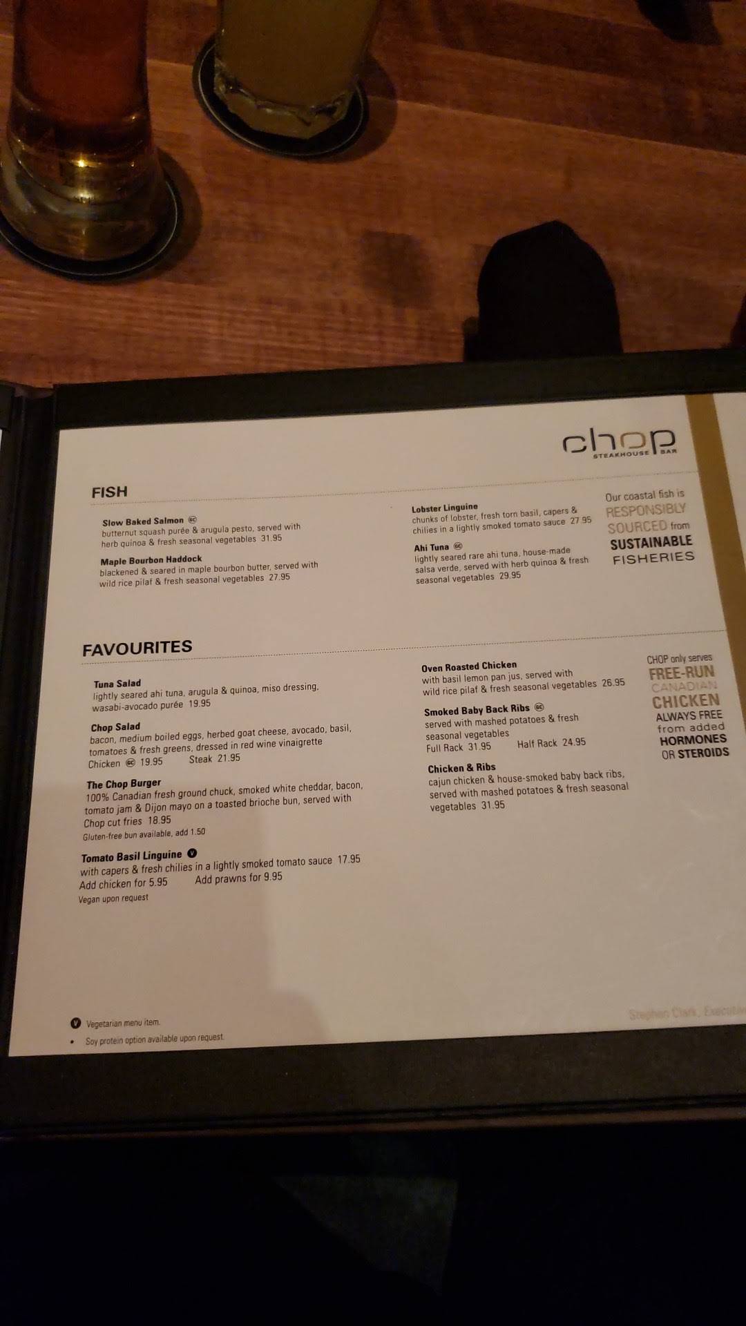 Menu at Chop Steakhouse & Bar, Winnipeg