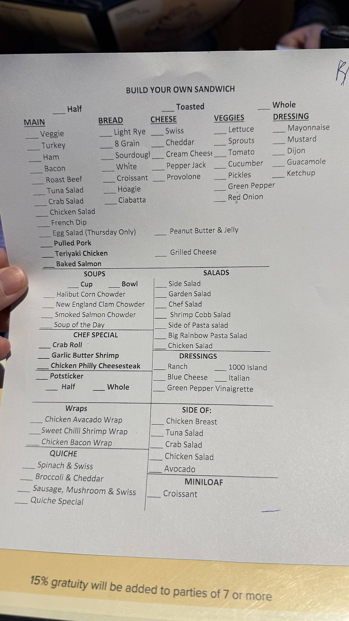 Menu at Chowder House restaurant, Fairbanks
