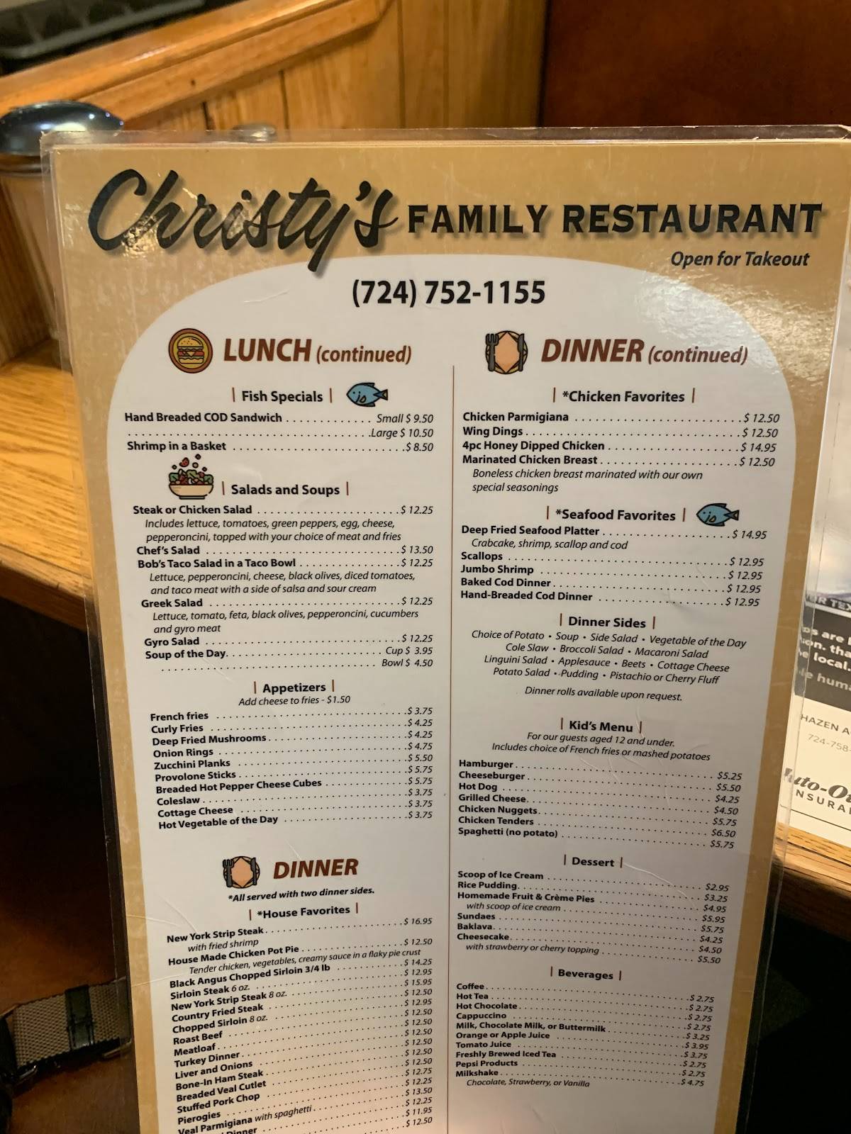 Menu at Christy's Restaurant, Ellwood City, PA-65