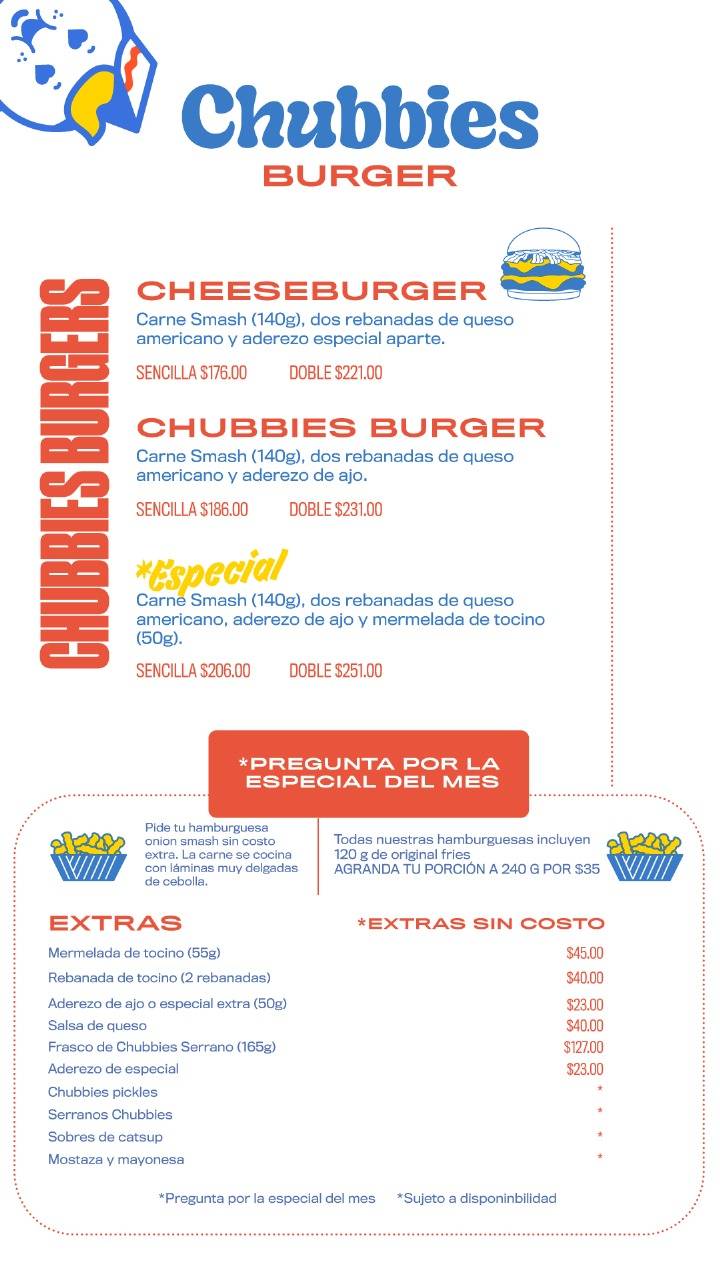 Menu at Chubbies Coyoacán restaurant, Mexico