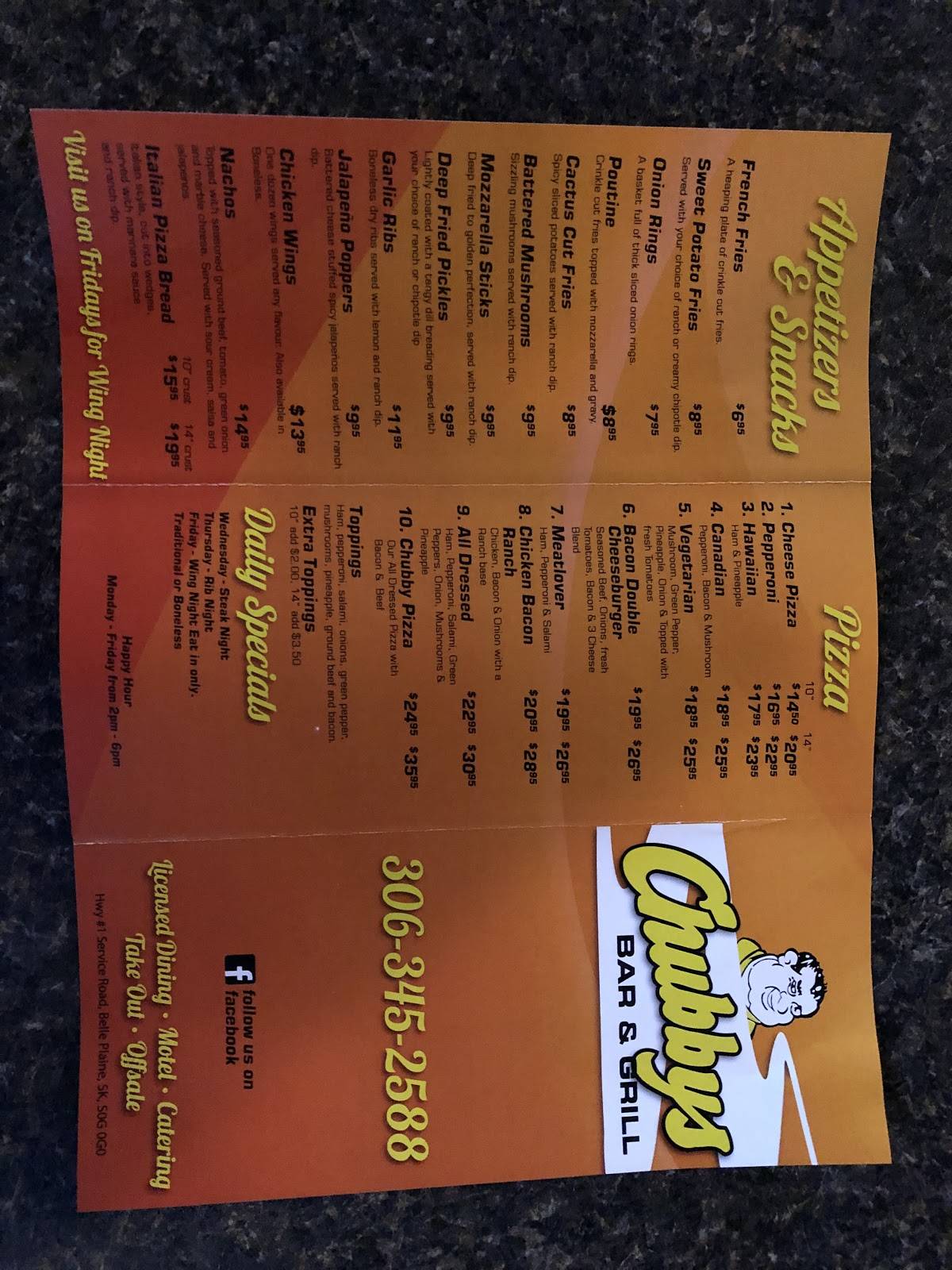 Menu at Chubby's Bar & Motel, Belle Plaine