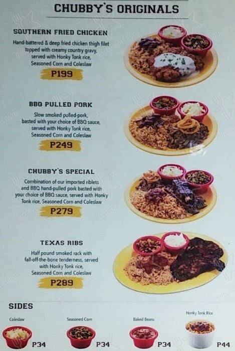 Menu at Chubby's restaurant, Mandaluyong, FS 2
