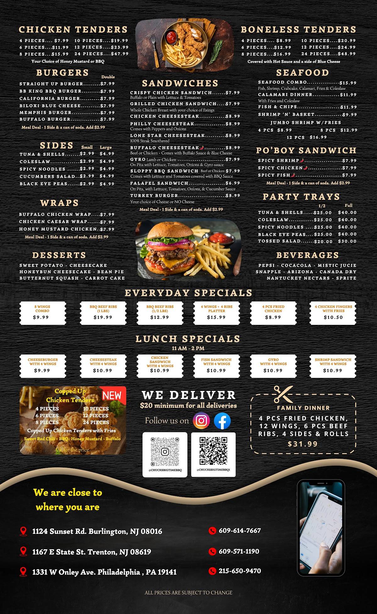 Menu at Chuck's Wings - Ewing restaurant, Ewing Township, N Olden Ave