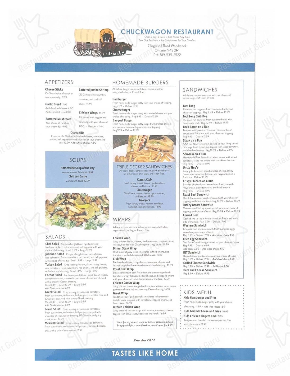 Menu at Chuckwagon Restaurant, Woodstock
