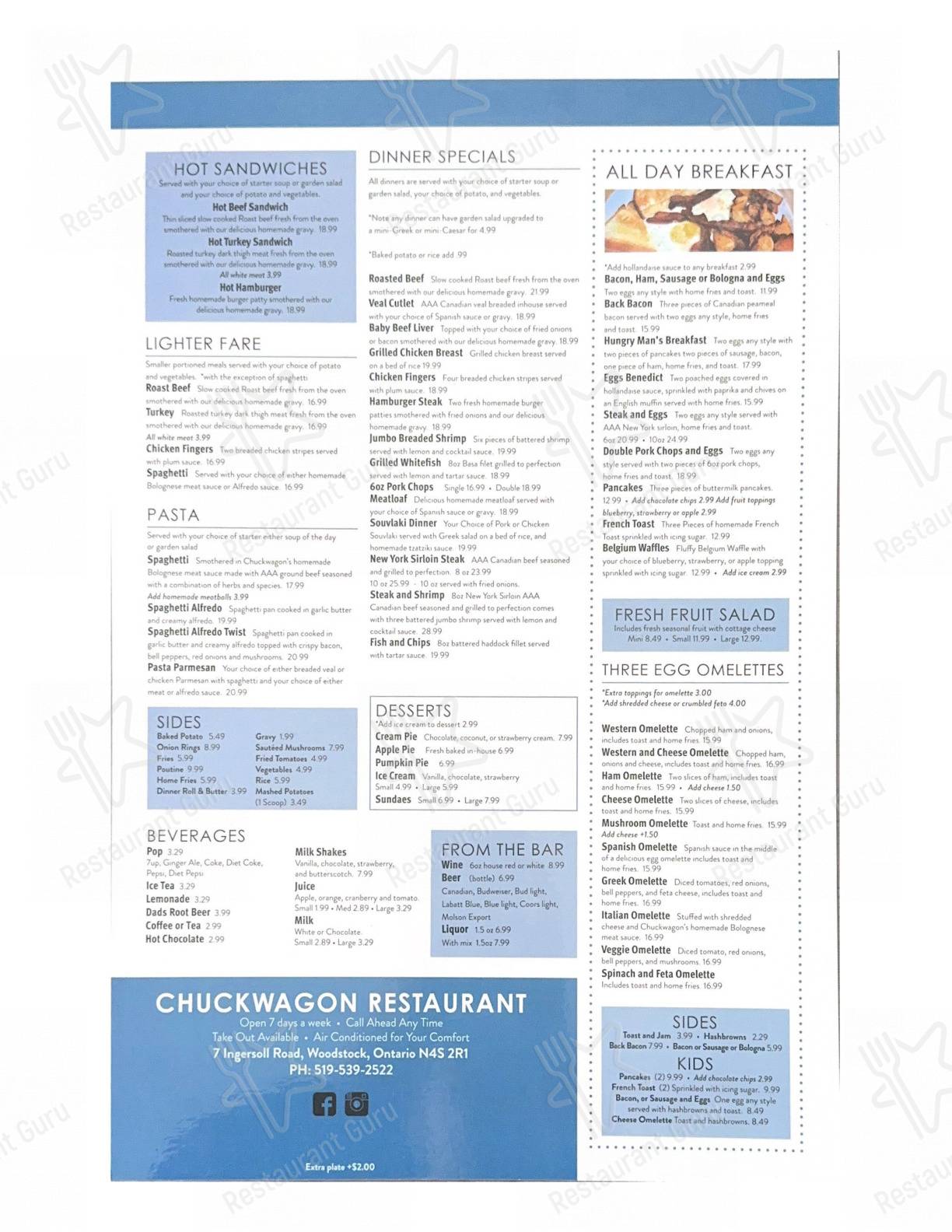 Menu at Chuckwagon Restaurant, Woodstock
