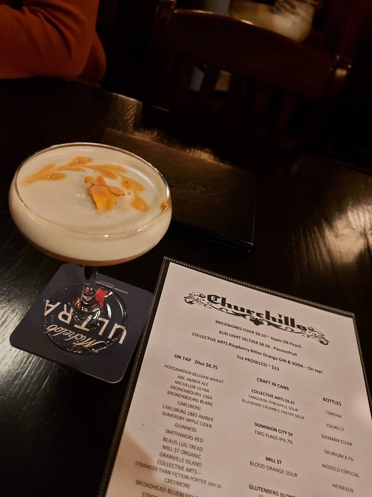 Menu at Churchills pub & bar, Ottawa