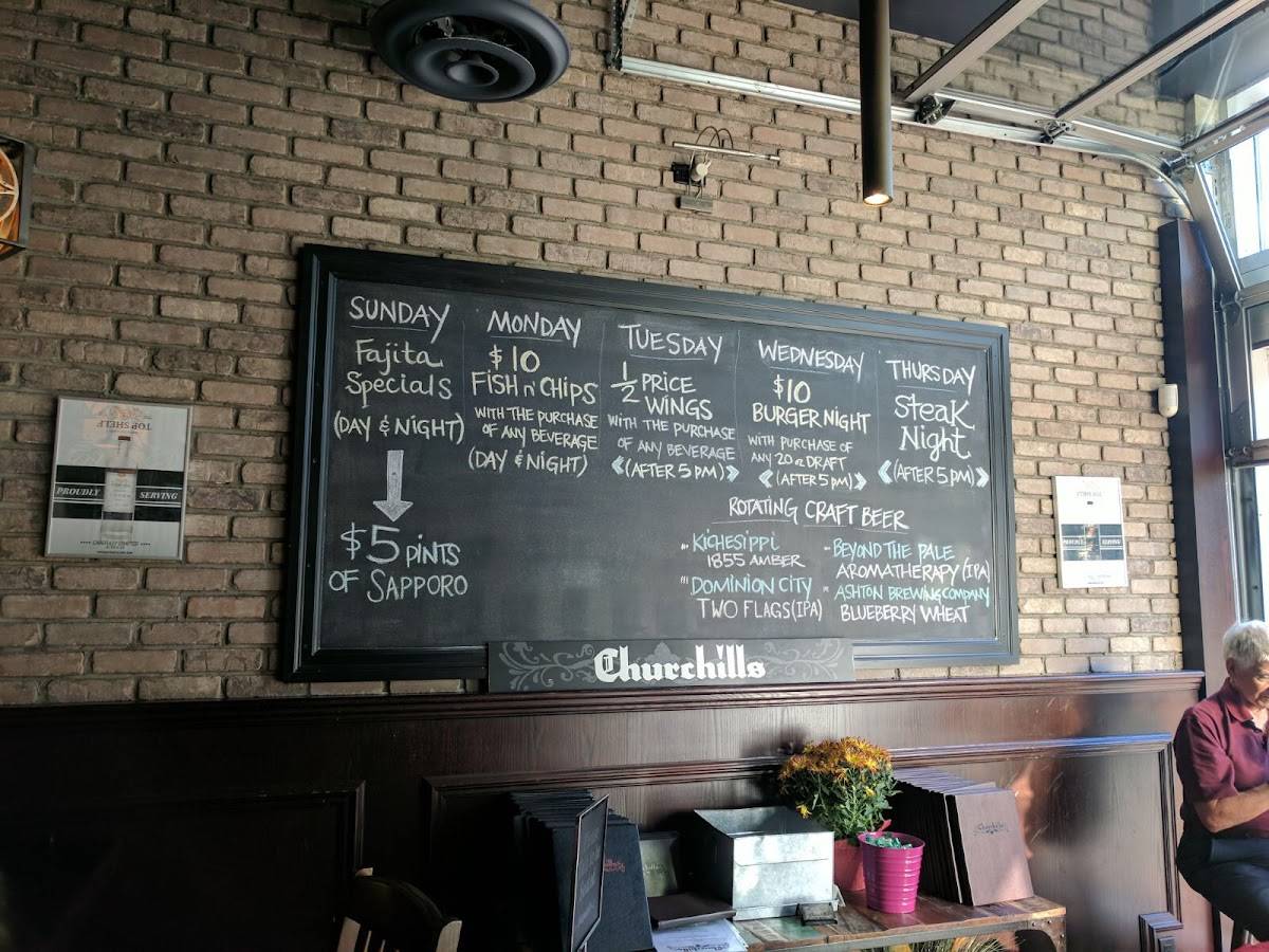 Menu at Churchills pub & bar, Ottawa
