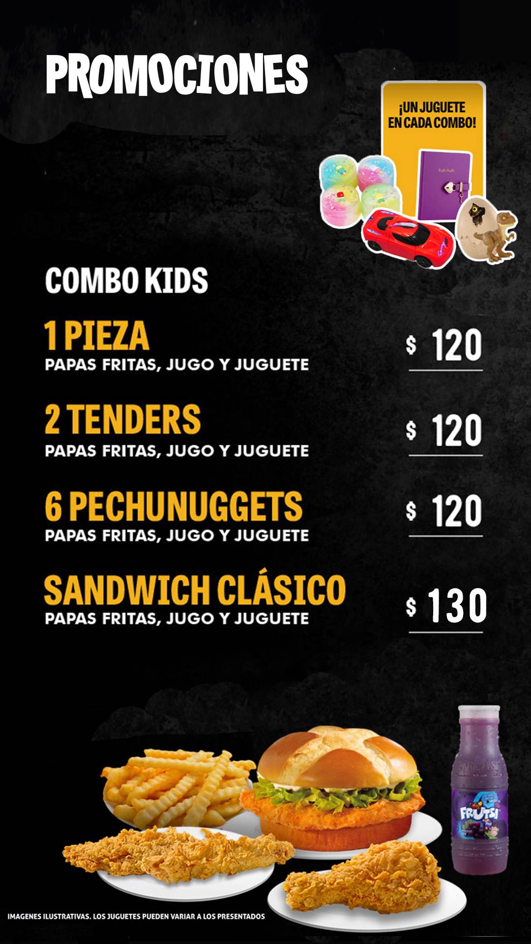 Menu at Church's Chicken Lourdes restaurant, Saltillo