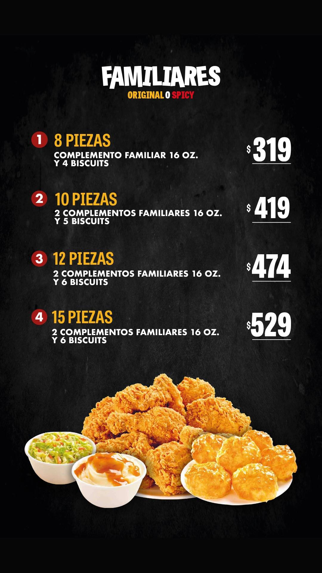 Menu at Church's Chicken Lourdes restaurant, Saltillo